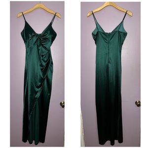 Windsor | Dresses | Windsor Green Satin High Slit Formal Cutout Dress | Poshmark